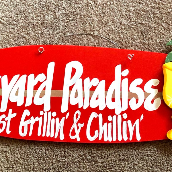 Handmade Wood Surfboard Sign, Backyard Signs Backyard Paradise Just ...
