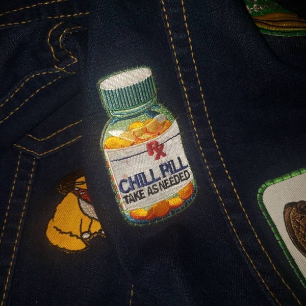 Vintage "chill Pill" 1-pc, Size 3.5", Embroidered Patch, Fun Appliques ...