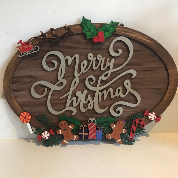 Merry Christmas Craft Kit Layered MDF Oval Plaque - Etsy