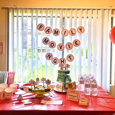 Movie Night Party Printables RED Vintage, Movie Night Invitation ...