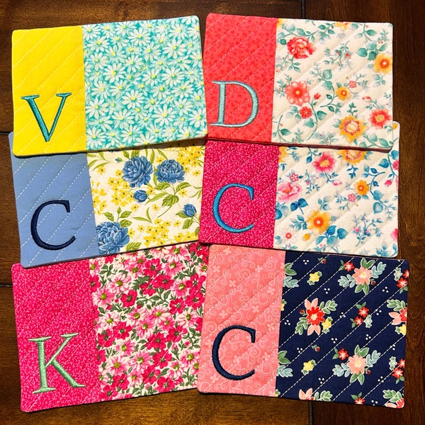 Monogrammed Mug Rug, Embroidered Mug Rug, Floral Mug Rug, Personalized ...
