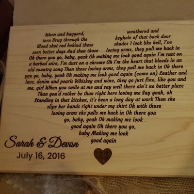 Wedding Song Lyrics Engraved, Wooden Anniversary Gift, First Dance ...