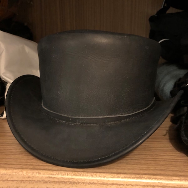 Distress Brown Leather Top Hat Hand Crafted Top Hat Without Band Gothic ...