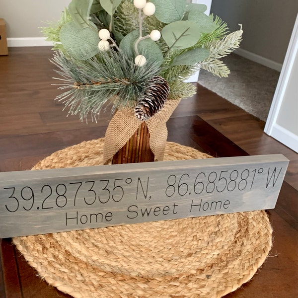 GPS Coordinates Sign, Home Sign, Rustic Sign, Shelf Sitter, Realtor ...