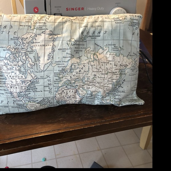 Vintage Maps Fabric - Soft Blue and Cream Map by Aftermyart - Blue and ...