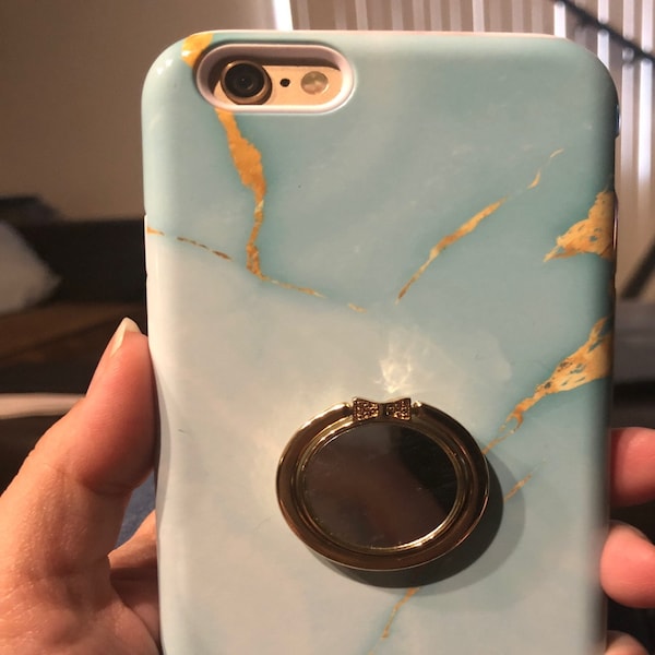 IPhone Case With Ring Holder - Aqua Blue Marble Finger Ring Stand for ...