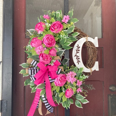 Spring Grapevine Wreath for Front Door Pink and White Spring - Etsy