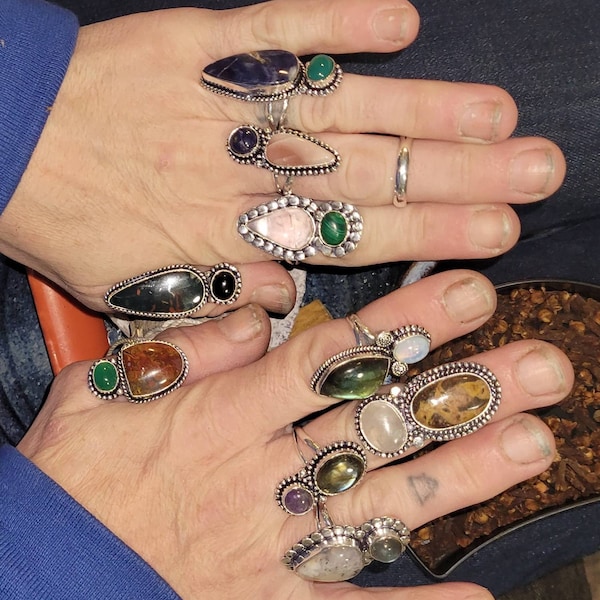Assorted Rings, Assorted Gemstone Ring, Boho Fashion Silver Plated ...