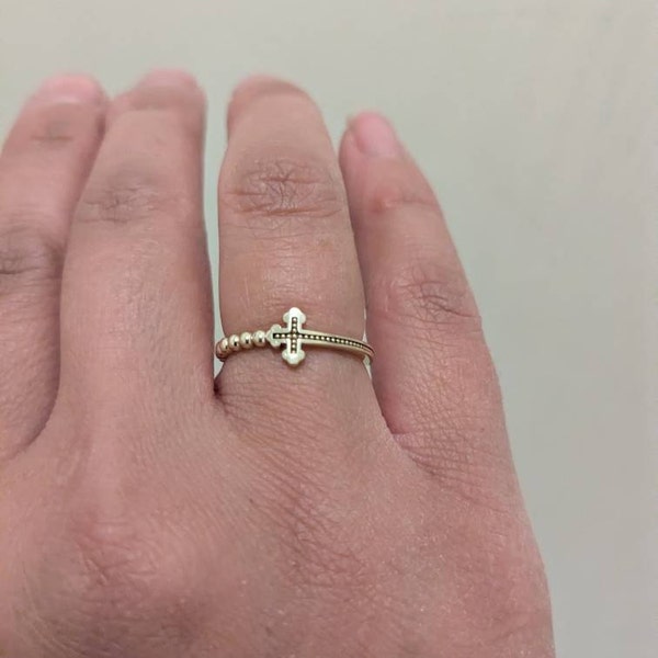 Solid Gold Cross Ring for Women, 14k Gold Rosary Ring, Womens Purity ...