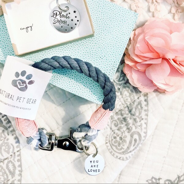 Seaside Blue Natural Cotton Rope Dog Collar - Nautical Dog Collar ...