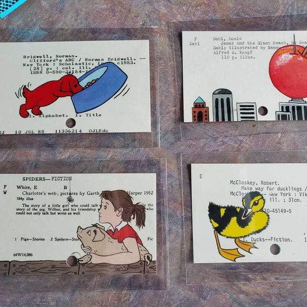 SALE - ANY 4 PRINTS of Painted Library Cards - Instant Collection ...