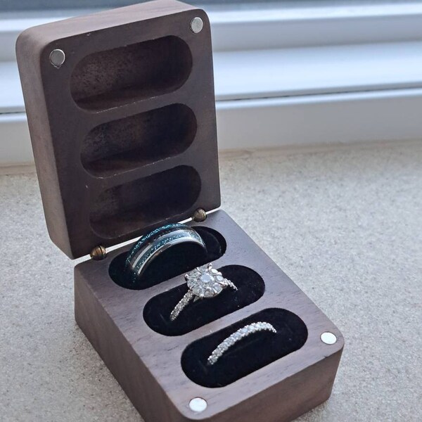 Triple Flip Wooden Ring Box, Custom Wedding Ring Box, Engagement Ring ...