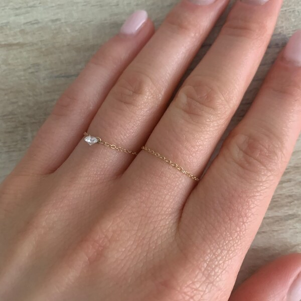 14k Dainty Chain Ring / Super Dainty Link Chain Ring / Barely There ...