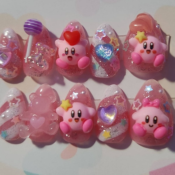 Kirby Y2k Nails/ Sanrio Nails /custom Press on Nails/ Hand Made Press ...