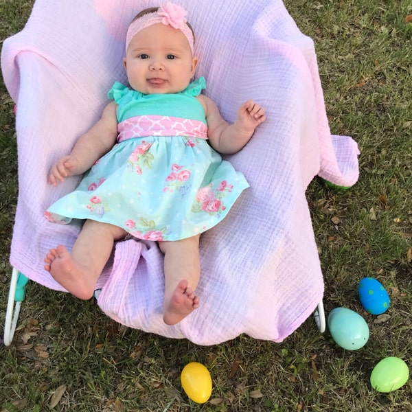 Girls Easter Dress: Pink & Aqua Floral Shabby Chic Cotton Dress - Etsy