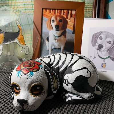 Day of the Dead DOG Statue Skeleton Puppy Figurine Pet Memorial Shrine ...
