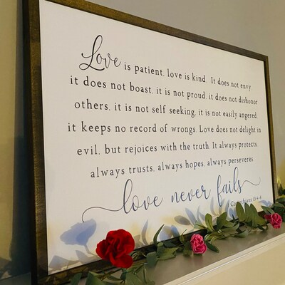Love is Patient Sign Large Bedroom Sign Farmhouse Decor Wedding Gift ...