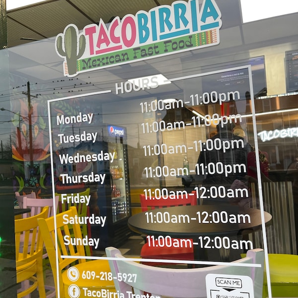 Shop Hours Decal - Attractive Storefront Hours Decal - Glass Door Sign ...