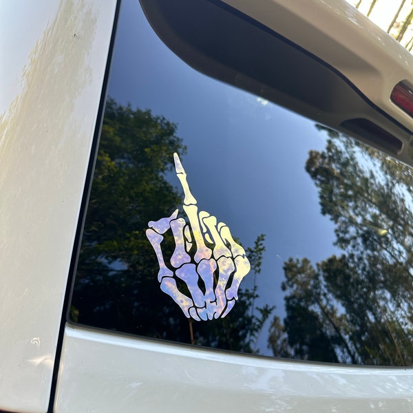 Skeleton Middle Finger | Funny Decal | Holographic Decal | Car Decal ...