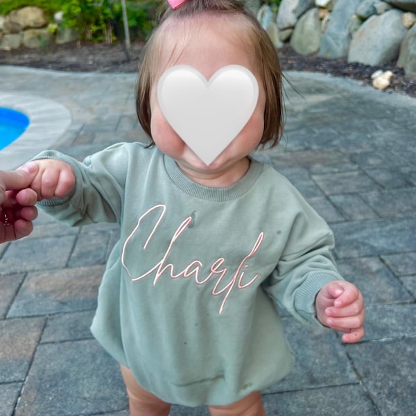 Baby Sweatshirt Romper, Organic Cotton Embroidered Long Sleeve Infant Sweatshirt, Baby ...