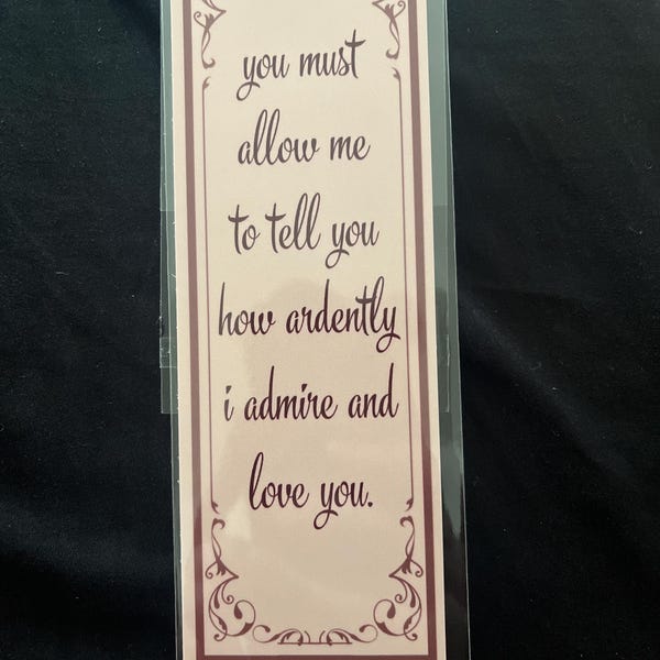 Jane Austin Bookmark, Pride and Prejudice Book Quote Bookmark, Girlie ...
