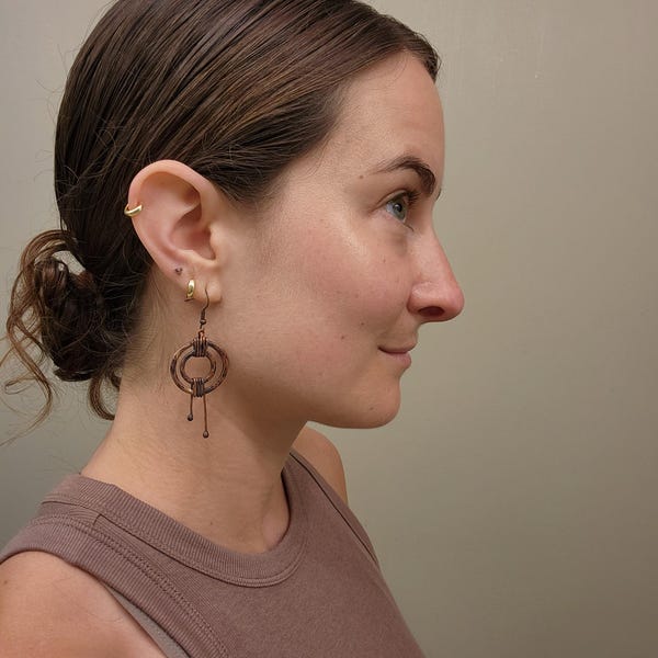 Rustic Handmade Copper Earrings With Hammered Rings. Small and Lightweight. - Etsy