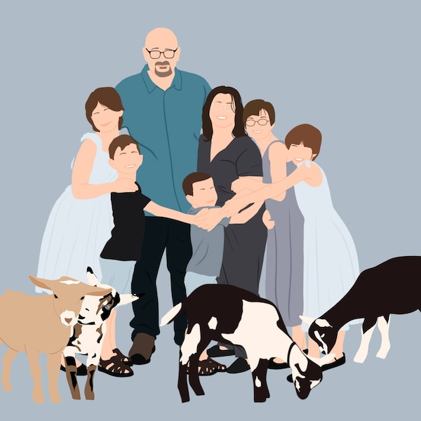 Custom Family Cartoon Portrait, Faceless Line Drawing, Faceless ...
