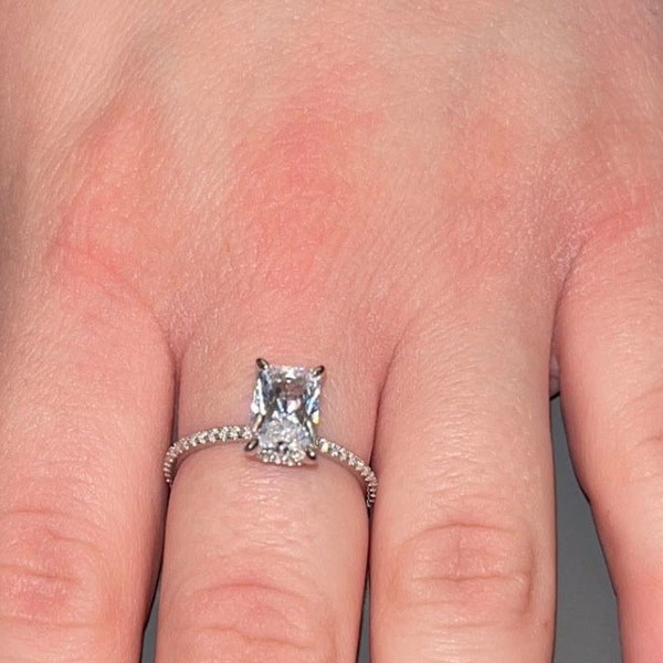 The Harmony. Hidden Halo. Sterling Silver 925 Engagement Ring With 2 ...