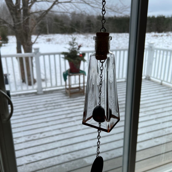 Glass Wind Chime Made From Pyramid Shaped Clear Glass Bottle Hand Cut ...