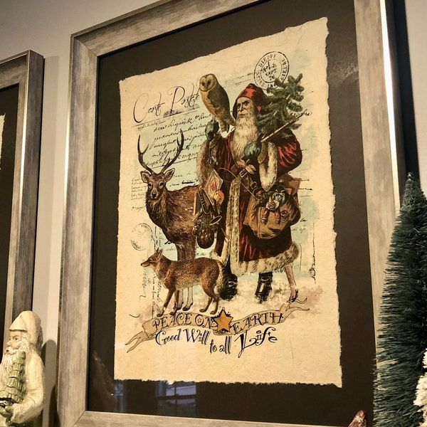 Artisan Woodland Santa Handmade Paper Print. - Etsy
