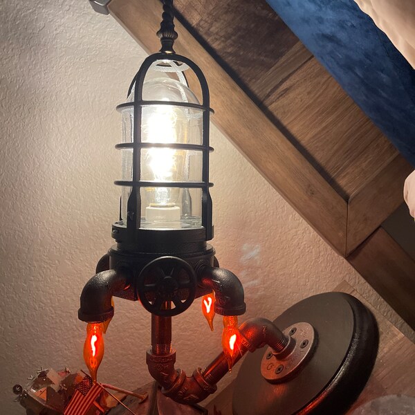 15 Rocket Ship Spaceship Steampunk Industrial Pipe Desk Lamp With 4 ...