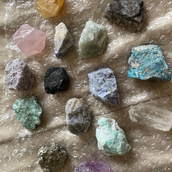 15 Raw Crystals Set - Mixed Rough Gemstones - Assorted Lot Beginner's ...