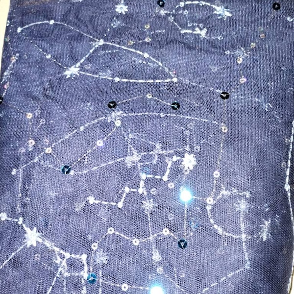 Unique Constellation Embroidery Lace Fabric, Sequins Navy Mesh Lace ...