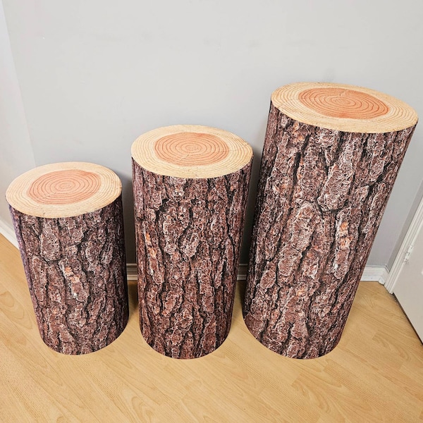 Wood Texture Cylinder Plinth Cover,round Pedestal Jungle Safari Elastic ...