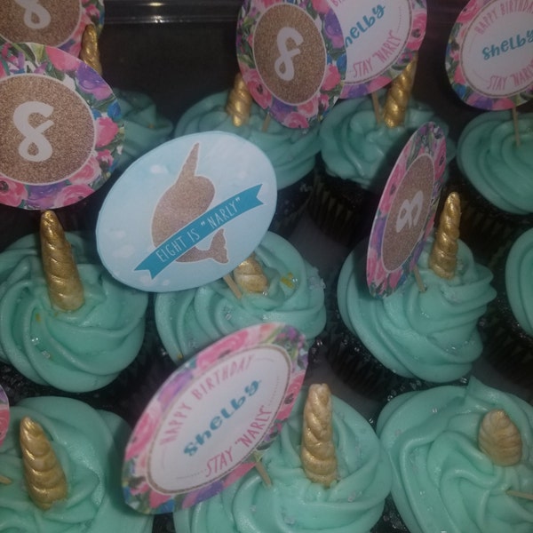 Magical Narwhal Unicorn of the Sea Party - Purple Floral Gold ...