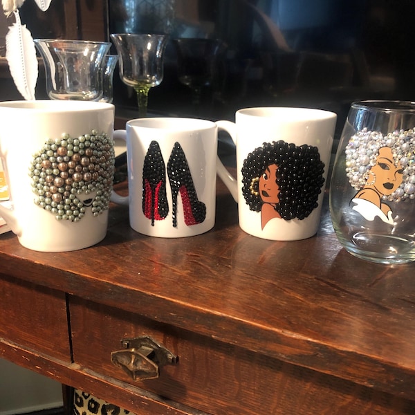 Mug, Bling Mug, Ceramic Mug, Rhinestone Mug, Resin Rhinestones, Coffee ...