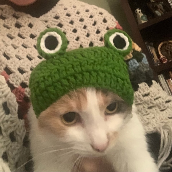 Green Knitted Yarn Frog Hat for Cat or Samll Animal Small and Medium ...