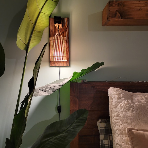 Wall Wood Light, Wood Wall Bedside Reading Sconce, Wood Wall Lamp ...