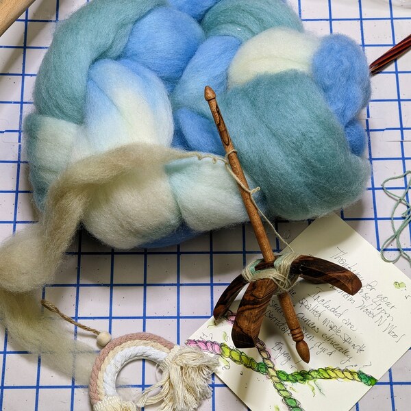 Handmade Support Spindles and Drop Spindles. Hand Dyed Corriedale Wool ...