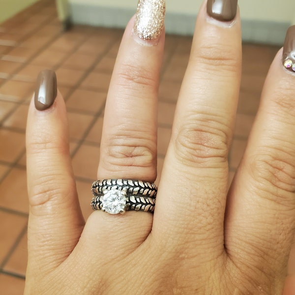 Ladies Mud Bogger Tire Tread Wedding Ring - Narrow Design - Sterling ...