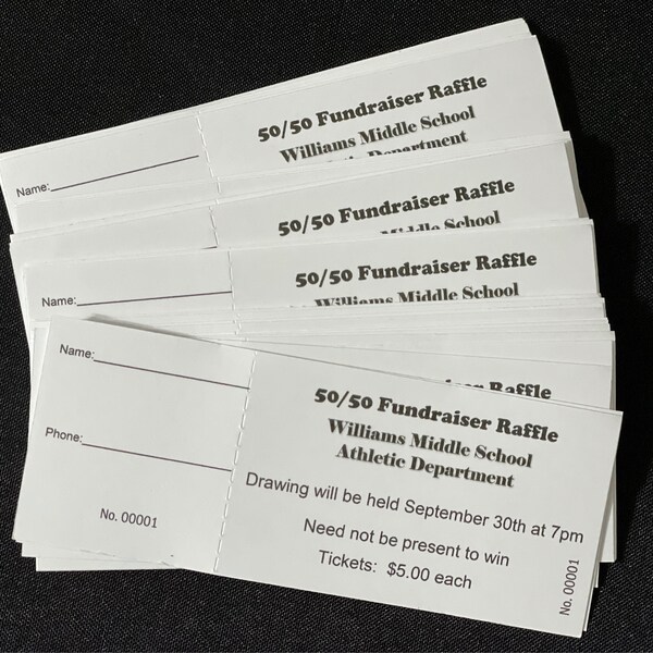 250 RAFFLE TICKETS Custom Printed Numbered Raffle Tickets Fundraiser ...