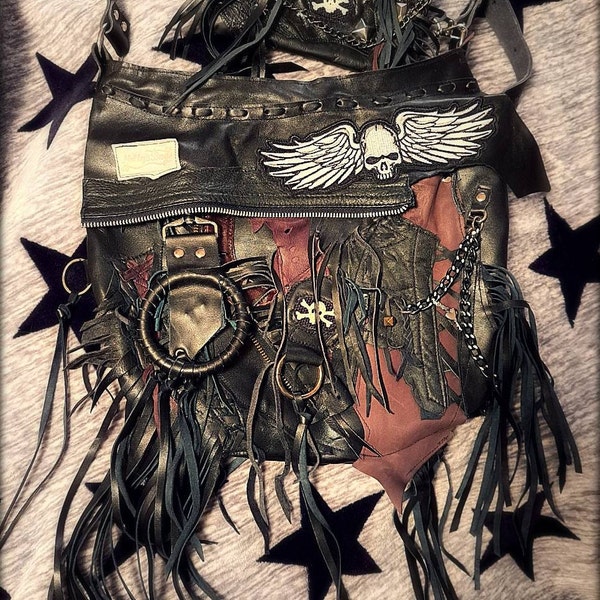 Rock Bag, Punk, Designer Handbag,chain, Shabby Leather, Brown and Black ...