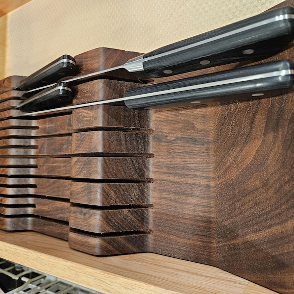 In-drawer Knife Block | Handmade in USA, Maple and Walnut. Space-saving ...