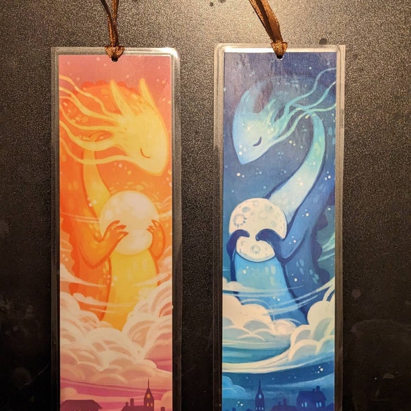 Sun & Moon Dragon Bookmarks, Illustrated Bookmark, Unique Bookmarks - Etsy