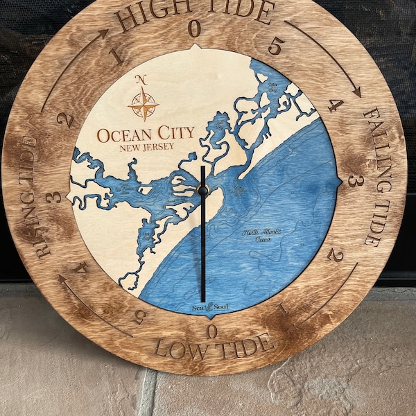 Coastal 3D Wood Map Tide Clock, East Coast Nautical Chart Tide Clock ...