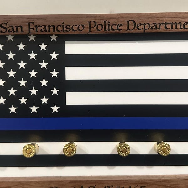 Police Flag Badge Display to Showcase on the Wall or Desk. Perfect Gift ...