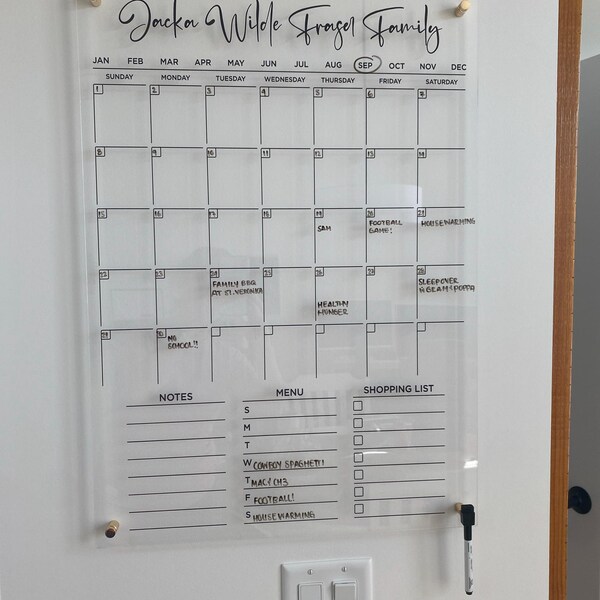 Large Acrylic Calendar Dry Erase Board With Side Notes Monthly & Weekly ...