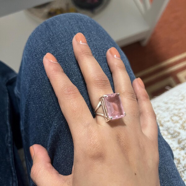 Rose Quartz Ring , 925 Silver Ring, Band Ring , Handmade Ring, Gemstone ...