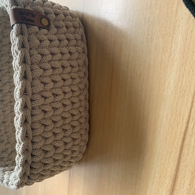 XXL Crochet Basket, Jumbo Bobbiny Round With Wooden Base Crocheted in a ...