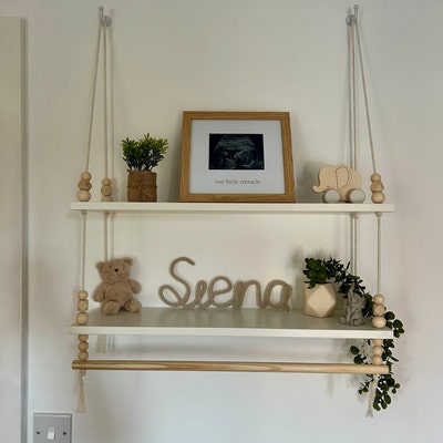 2 Tier Nursery Shelf With Clothes Rail, White Shelf With Rail, Double ...